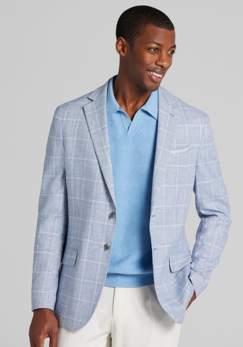 Click here for Mens Jos A. Bank Tailored Fit Plaid Linen Blend Sp... prices
