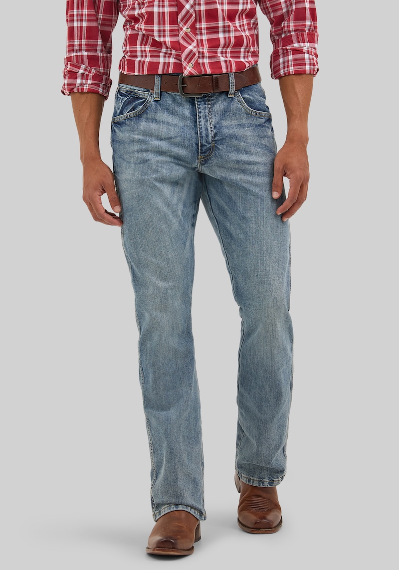 Click here for Mens Wrangler Retro Greeley Slim Fit Bootcut Jeans... prices