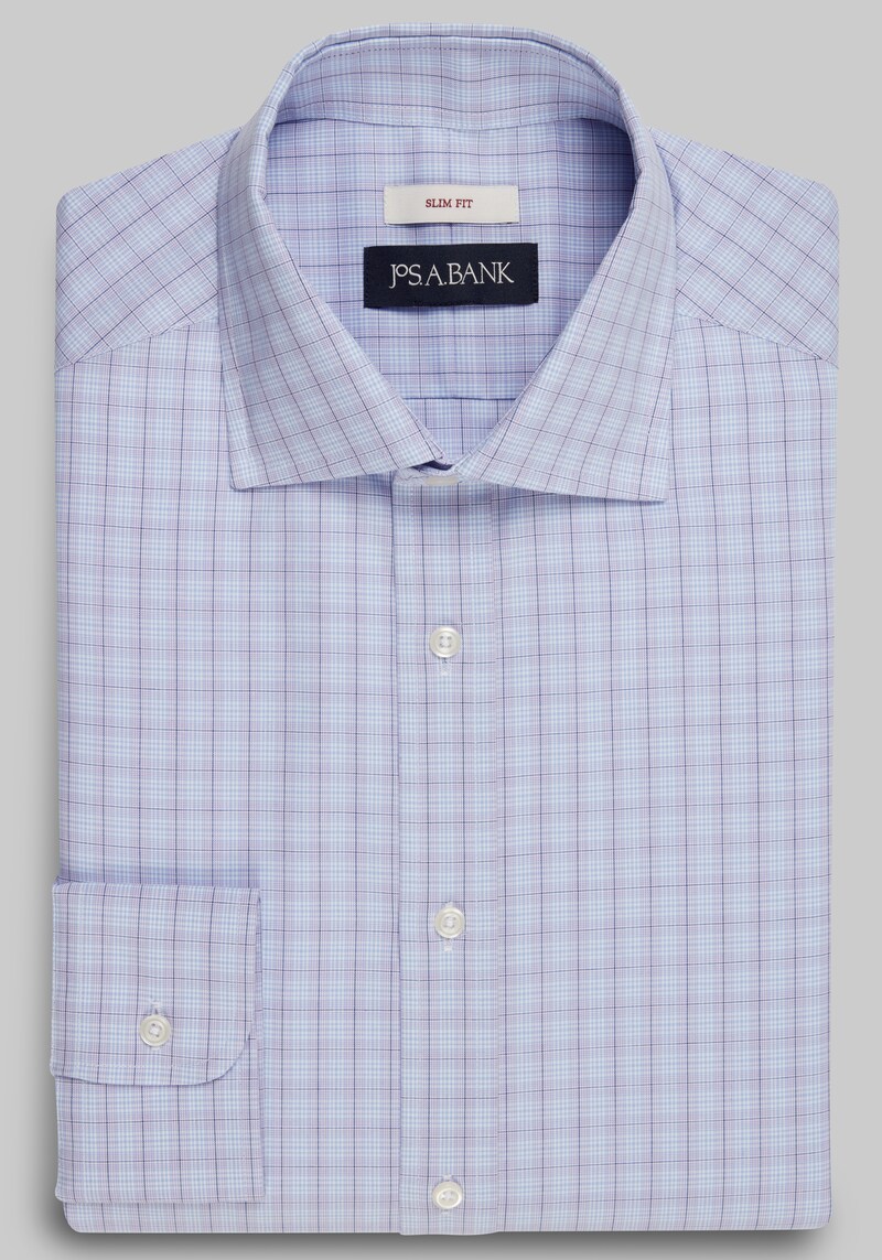 Click here for Mens Jos. A. Bank Slim Fit Spread Collar Plaid Dre... prices