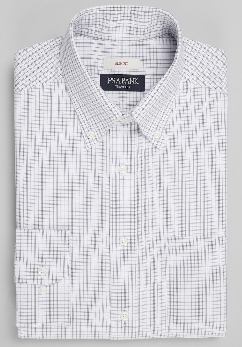 Click here for Mens Traveler Collection Slim Fit Check Dress Shir... prices
