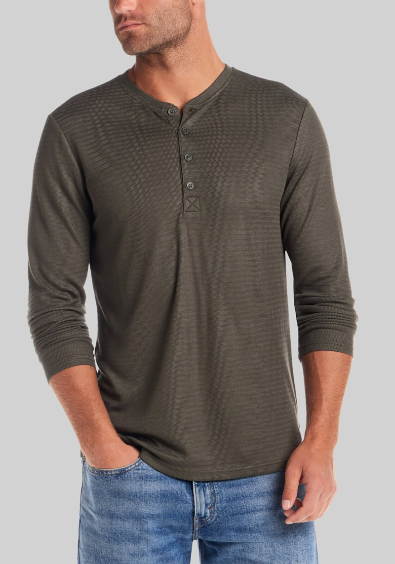 Click here for Mens Vintage & Black Traditional Fit Crinkled Henl... prices