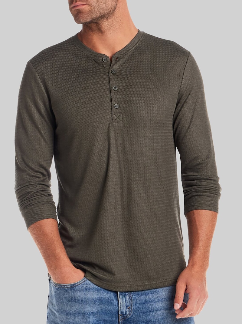 Click here for Mens Vintage & Black Traditional Fit Crinkled Henl... prices