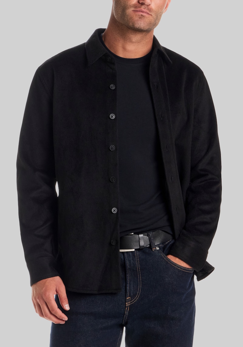 Click here for Mens Vintage & Black Faux Wool Shirt Jacket at Jos... prices