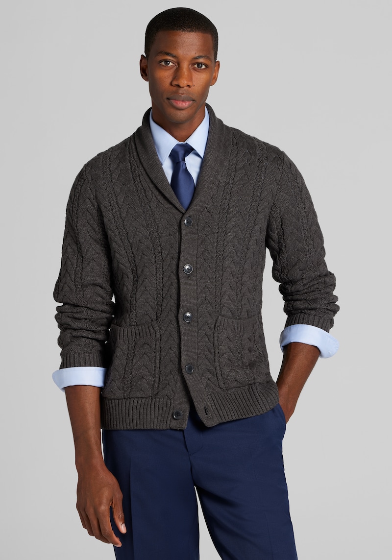 Click here for Mens 1905 Collection Tailored Fit Cable Knit Cardi... prices
