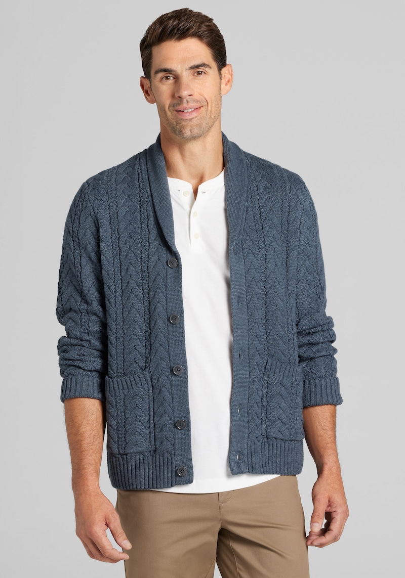 Click here for Mens 1905 Collection Tailored Fit Cable Knit Cardi... prices