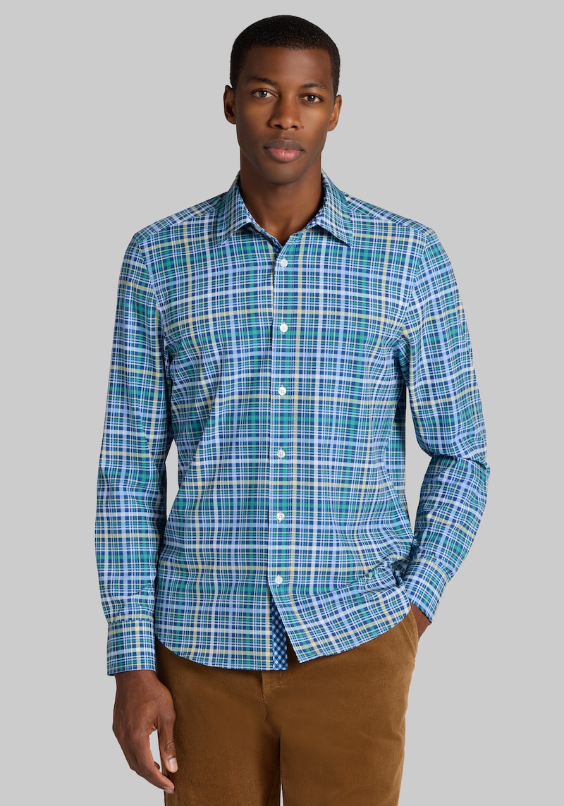 Click here for Mens Con. Struct Slim Fit Plaid 4-Way Stretch Casu... prices