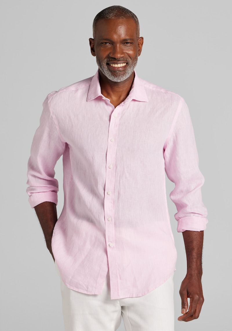 Click here for Mens Reserve Collection Tailored Fit Linen Spotshi... prices