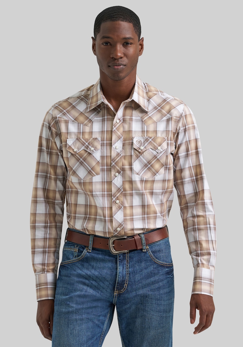 Click here for Mens Wrangler Retro Premium Tailored Fit Plaid Wes... prices