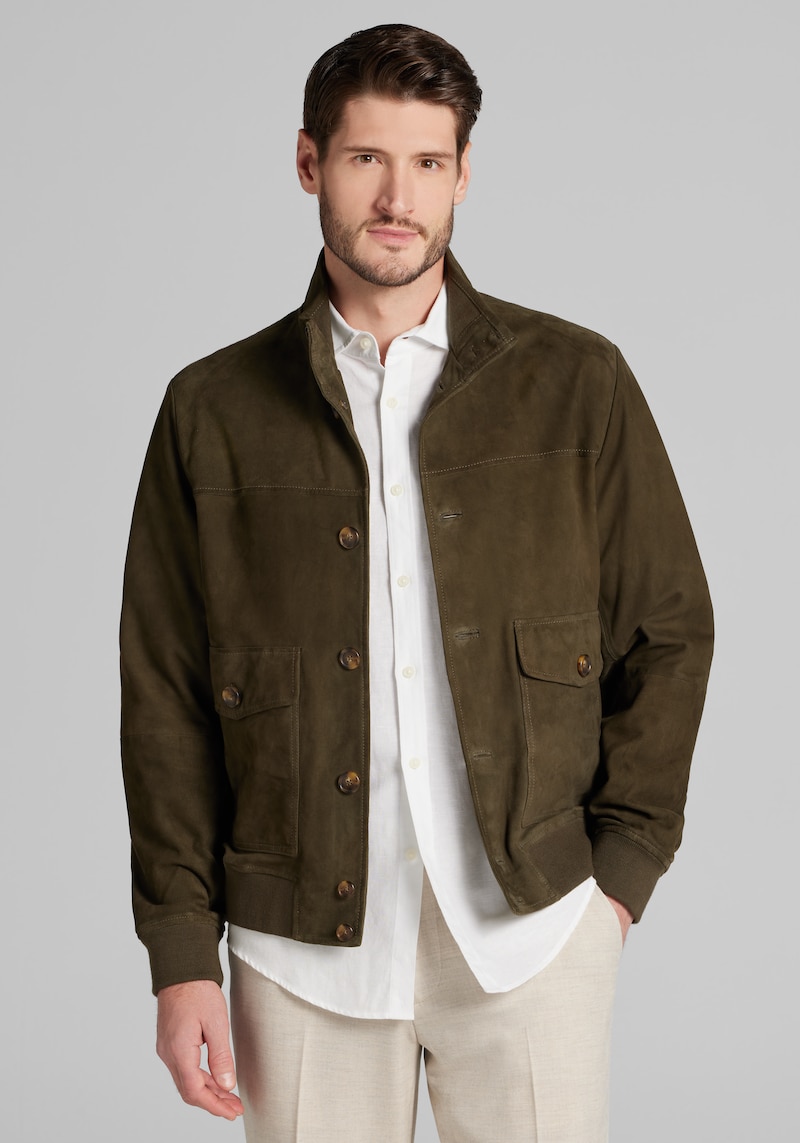 Click here for Mens Reserve Collection Tailored Fit Suede Bomber... prices